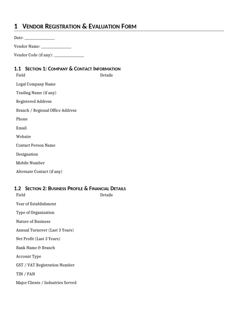 Vendor Registration Evaluation Form | PDF | Business