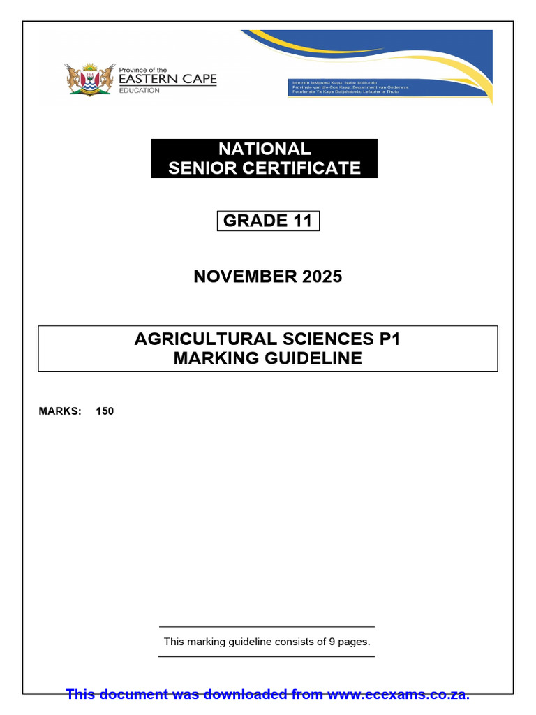 Agricultural Sciences p1 Gr11 Memo Nov2025 - English - Watermark | PDF | Chemical Compounds | Soil