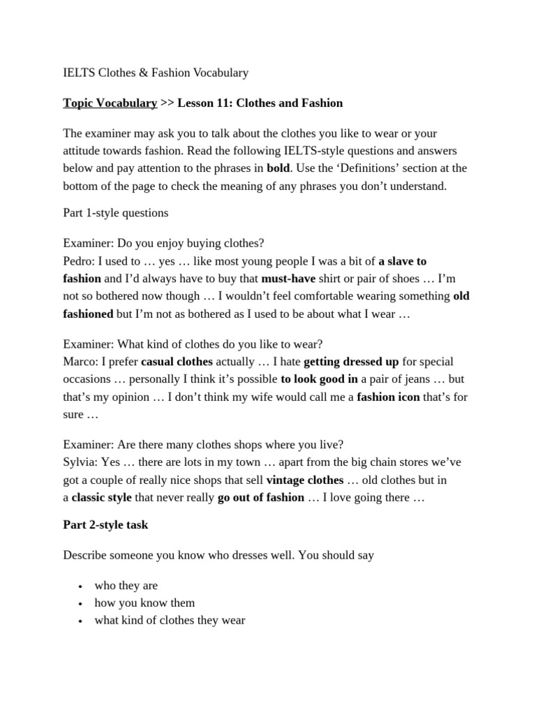 Lesson11 IELTS Clothes | PDF | Fashion | Clothing