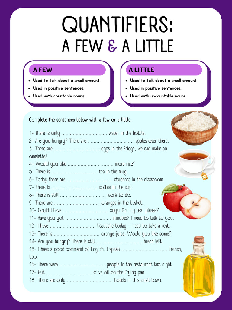 Quantifiers a Few & a Little Grammar Worksheet | PDF