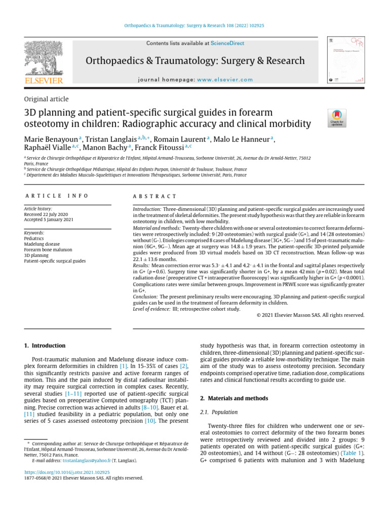 3D Surgical Guides for Pediatric Forearm Osteotomy | PDF | Surgical ...