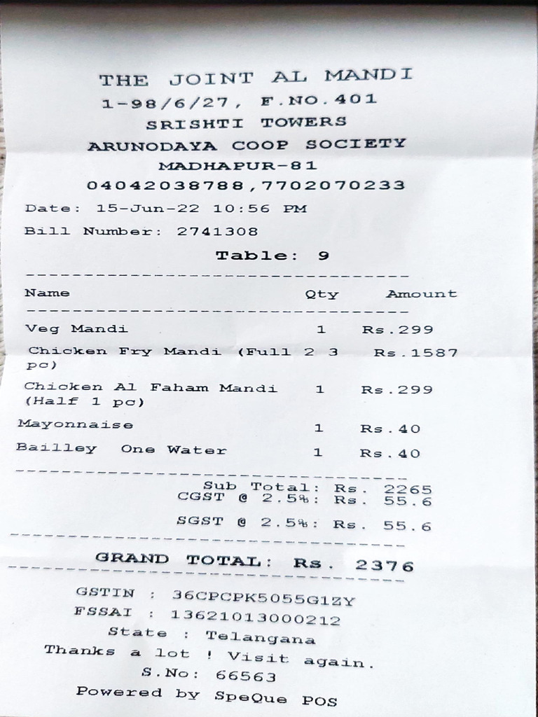 Meals Bill | PDF