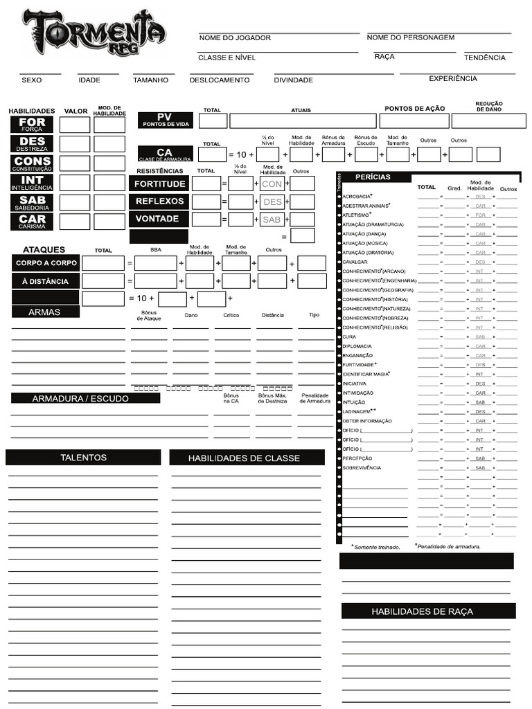 Tormenta Rpg Ficha de Personagem v Jonatan Rodrigo Biblioteca Elfica | PDF