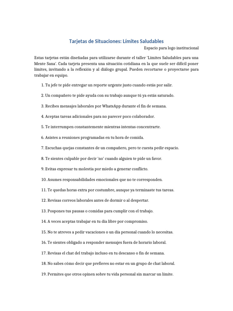 Tarjetas para Establecer Límites Saludables | PDF