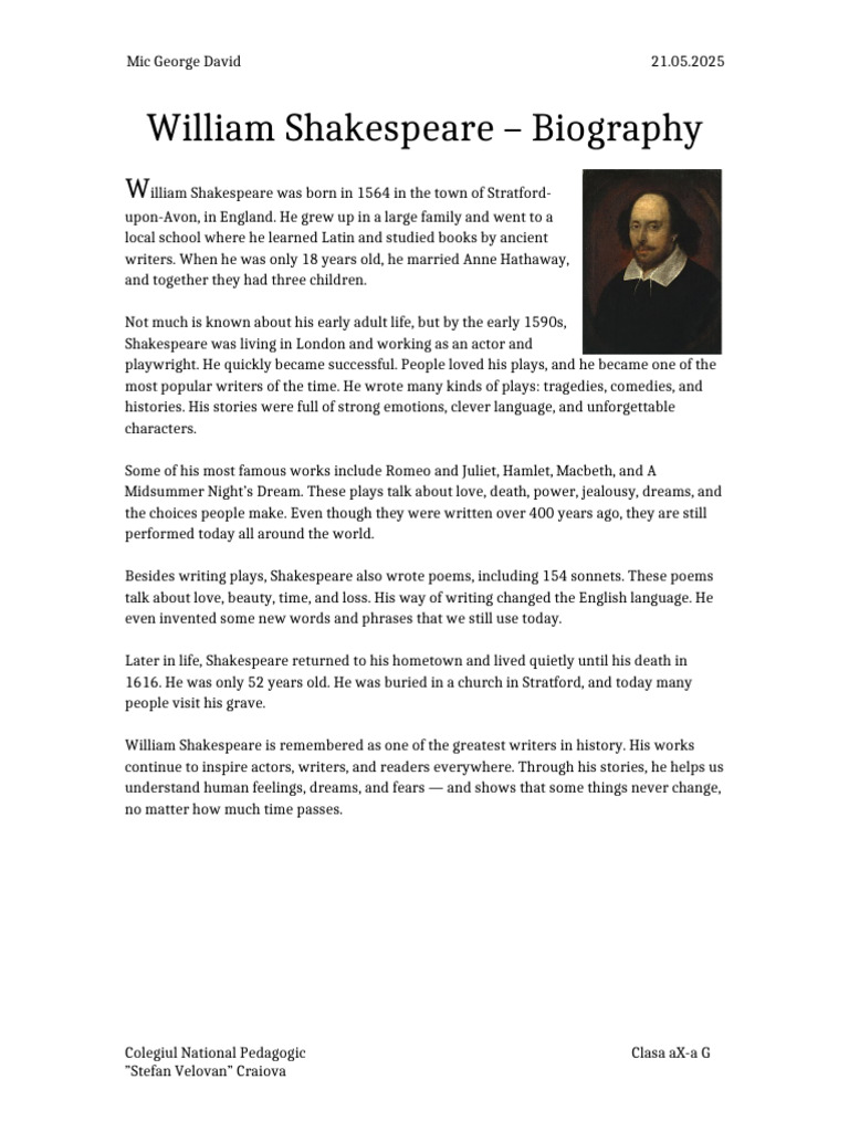 William Shakespeare Biography | PDF