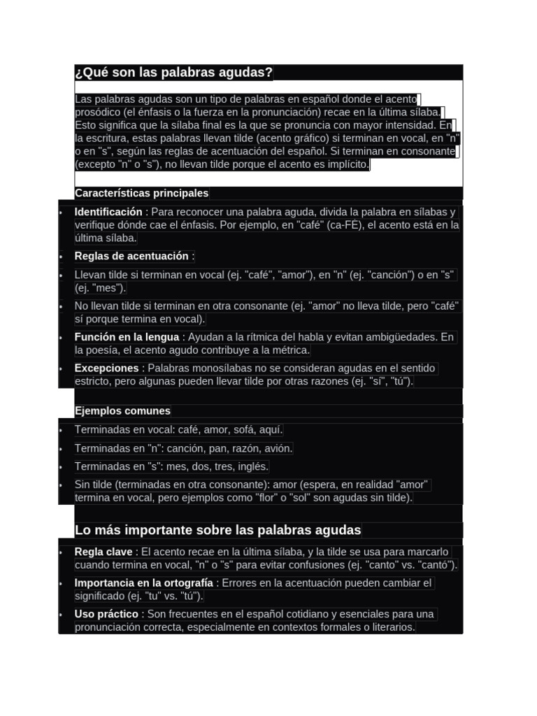 Características de las palabras agudas | PDF | Sílaba | Lingüística