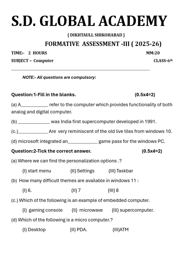 6th Computer | PDF