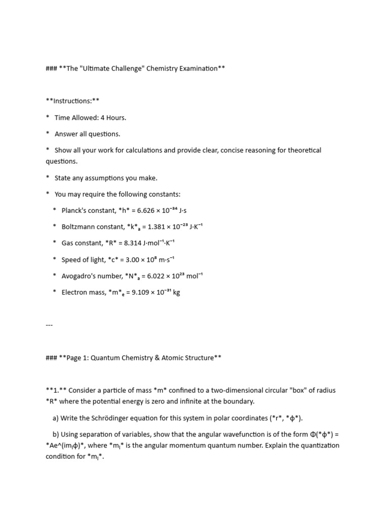 Ultimate Chemistry Exam: Quantum to Inorganic | PDF | Physical ...