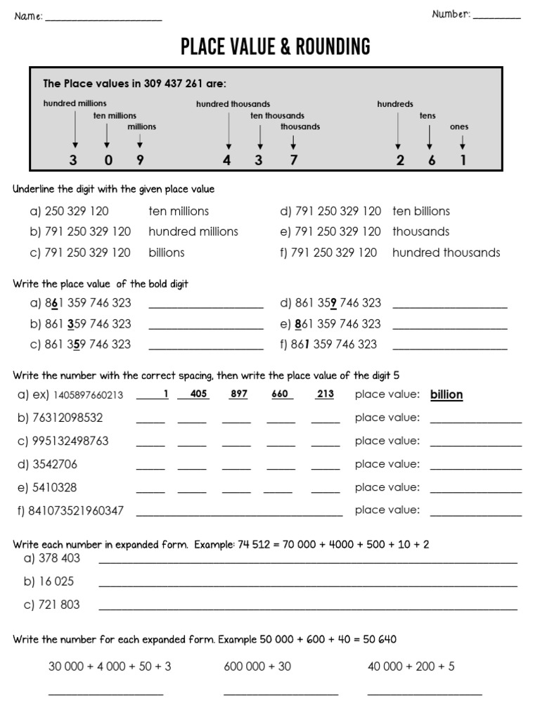 01 Worksheet - Place Value and Rounding | PDF | Notation | Computer Science