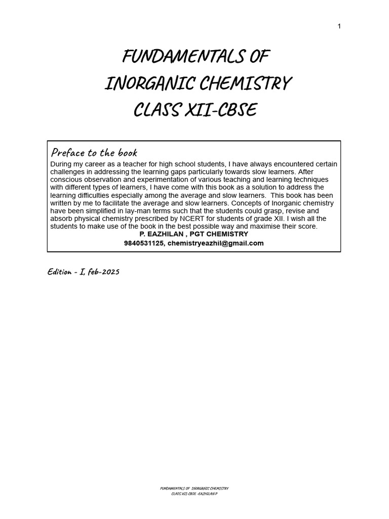 Inorganic Chemistry Basics for XII Students | PDF | Transition Metals ...