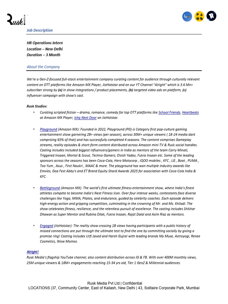 Rusk - JD - HR Operations Intern | PDF