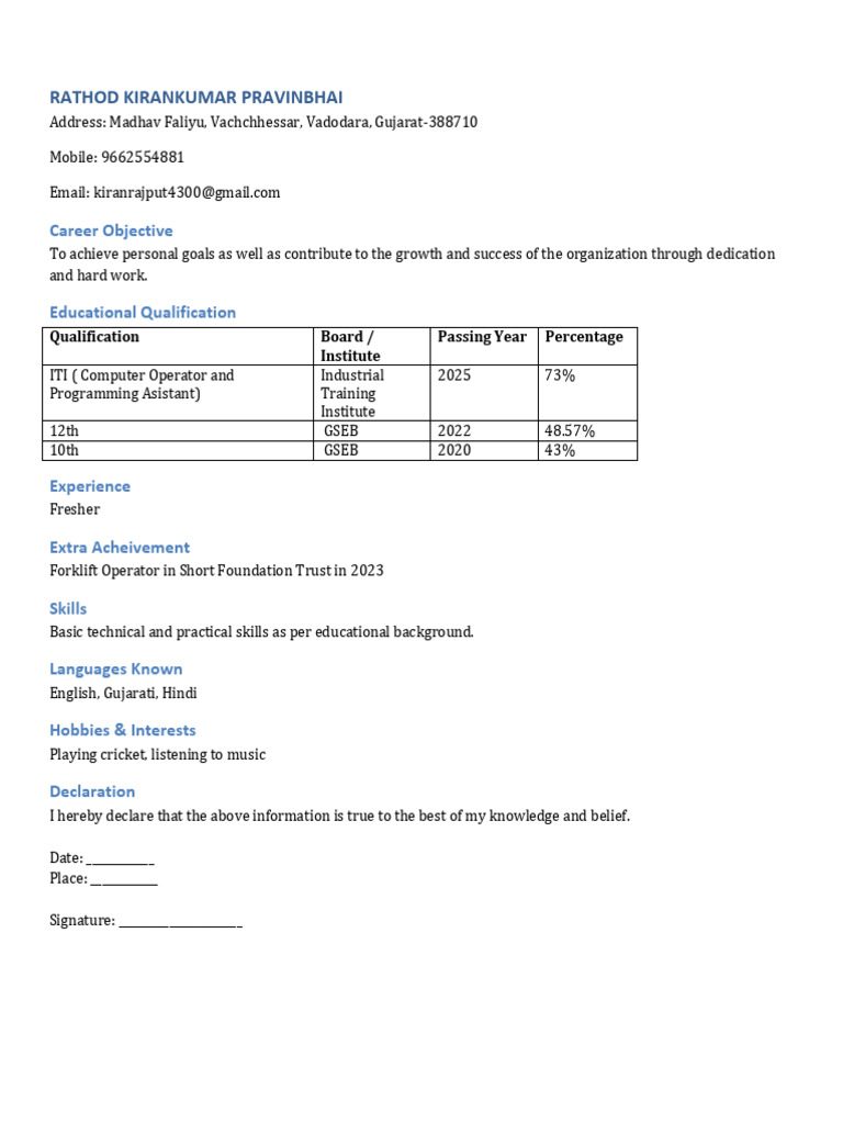 Resume Kiran 2025 | PDF