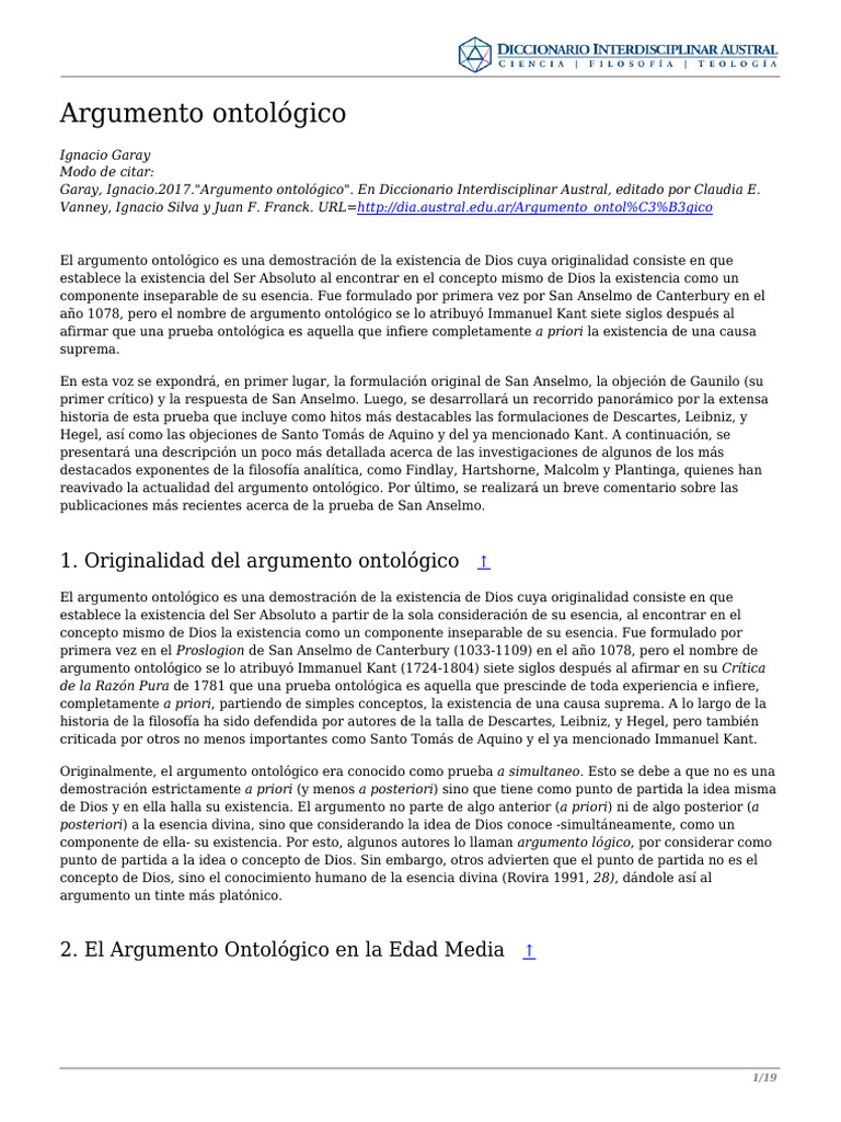 Argumento Ontologico Voz en El Diccionar | PDF | Existencia | Immanuel Kant