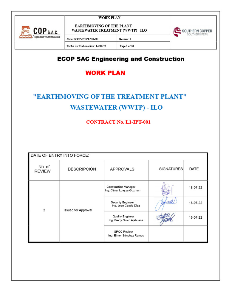 ECOP-IPT-PLN14-001-22 Work Plan | PDF | Sewage Treatment | Regulatory ...