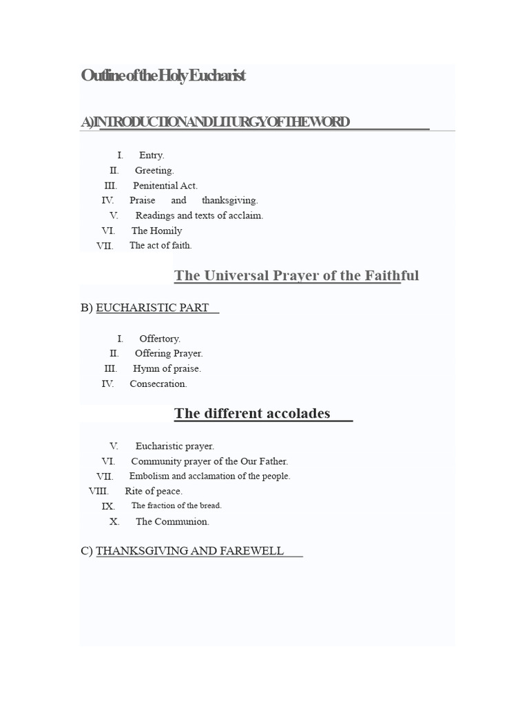 Outline of the Catholic Mass | PDF | Eucharist | Mass (Liturgy)