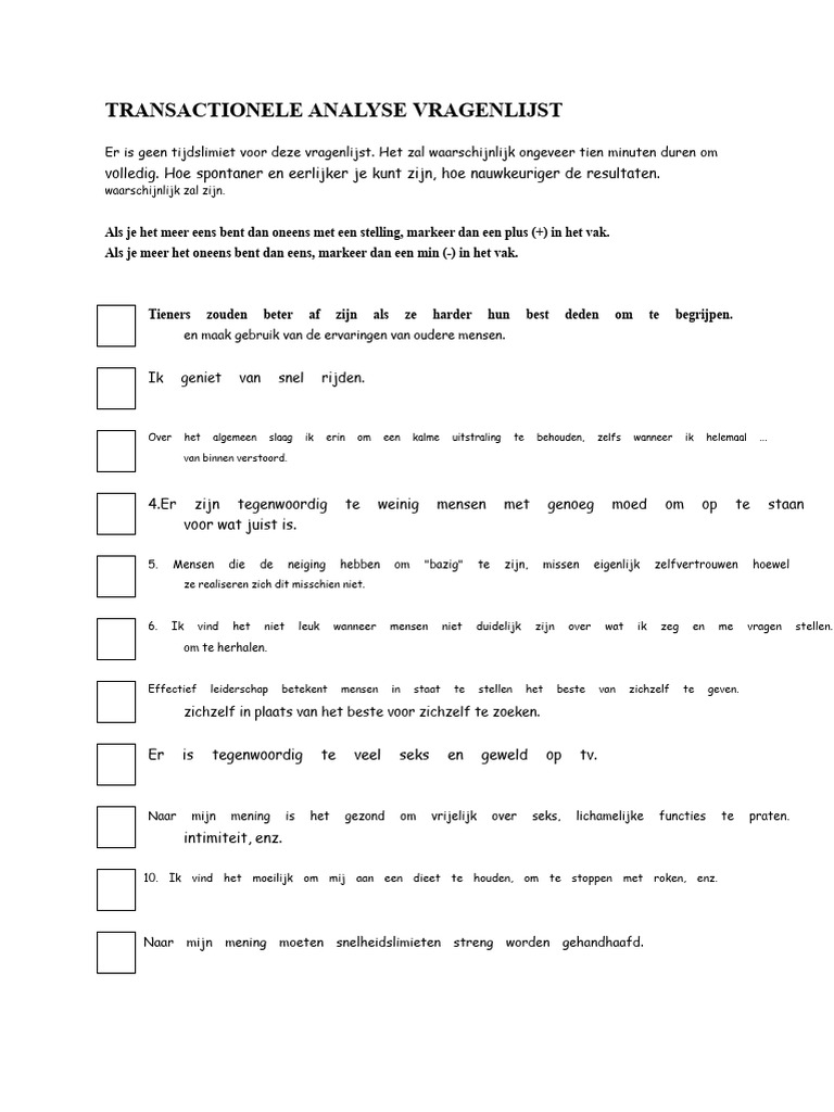 Transactionele Analyse Vragenlijst | PDF