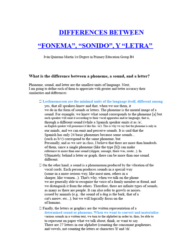 Differences Between Phoneme Sound and Letter or Graph | PDF | Phoneme ...