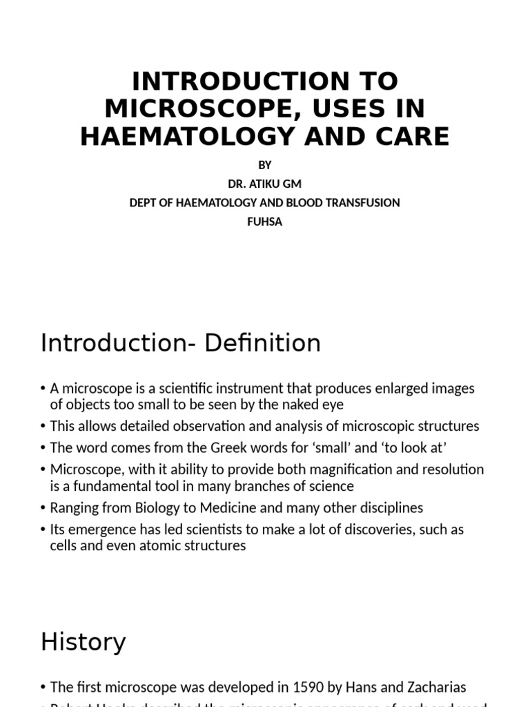 Microscope Use in Haematology Guide | PDF | Microscope | Infection