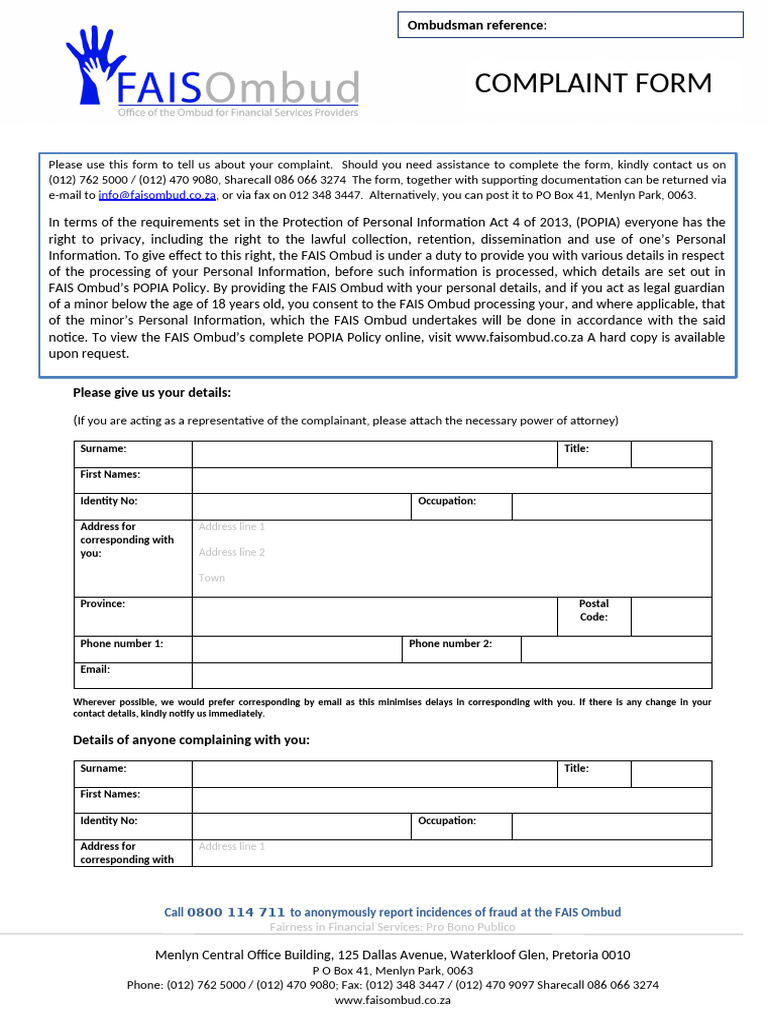 FAIS Ombud Complaint Form Guide | PDF