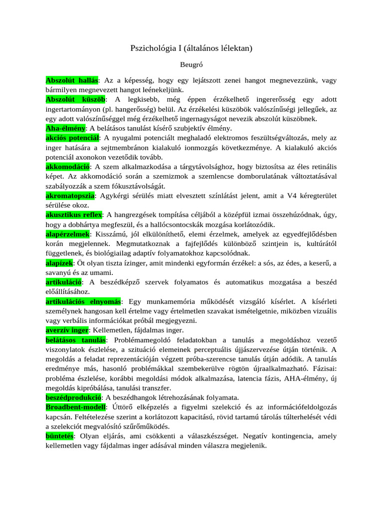 Pszichológia I Beugró | PDF