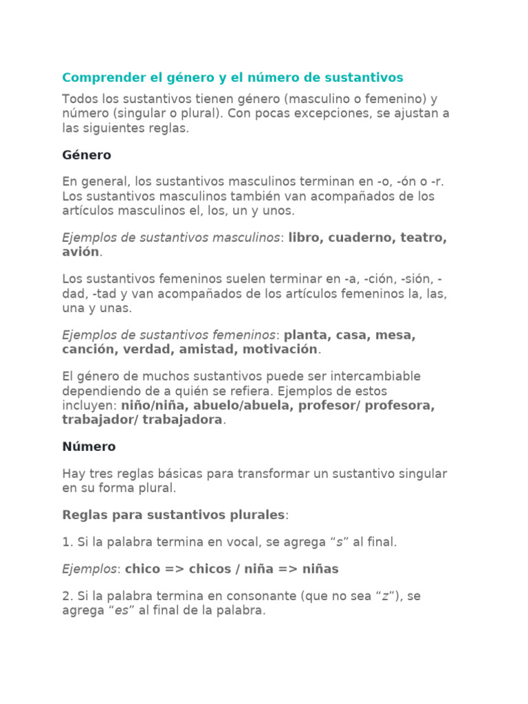 Comprender El Género y El Número de Sustantivos Tema Octubre. | PDF