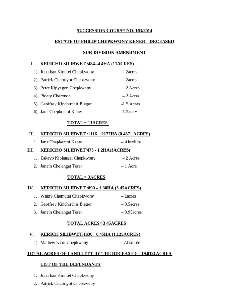 Succession Details for Philip Kener Estate | PDF