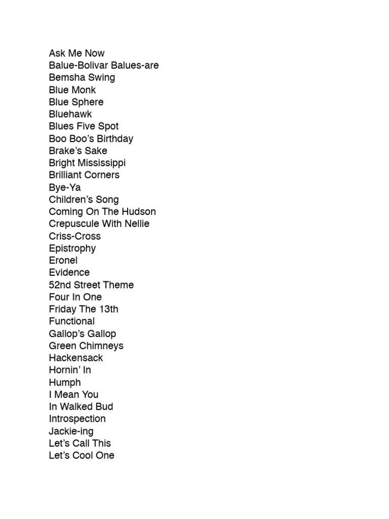 Thelonious Monk Song List | PDF
