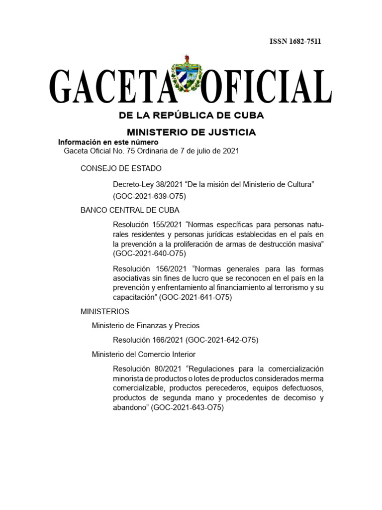 Finanza goc_2021-o75_0 EPP PRESUPUESTO | PDF | Cuba | Naciones Unidas