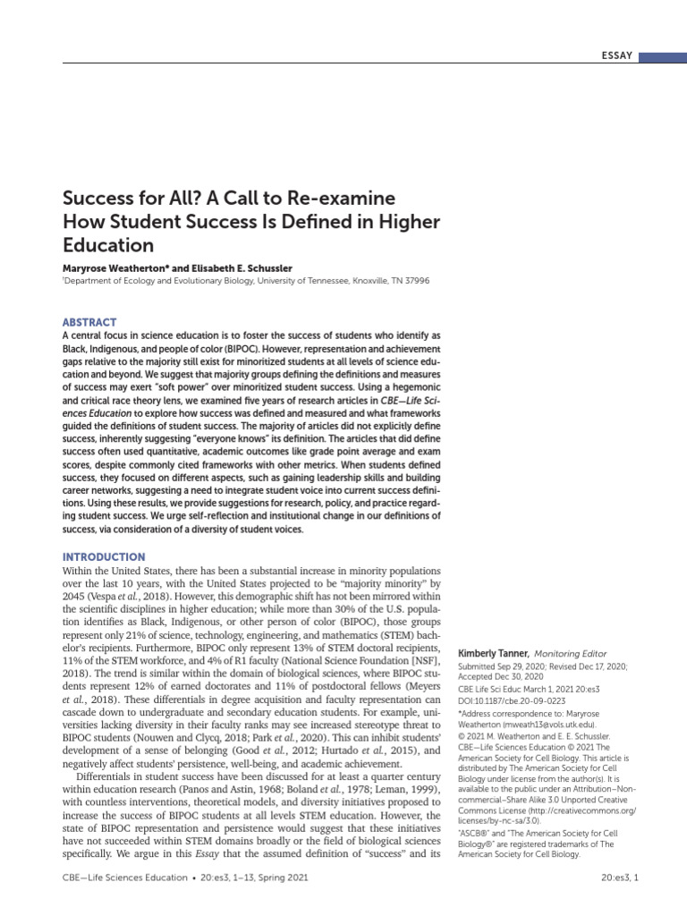 Success For All A Call To Re Examine How Student Success Is Defined in ...