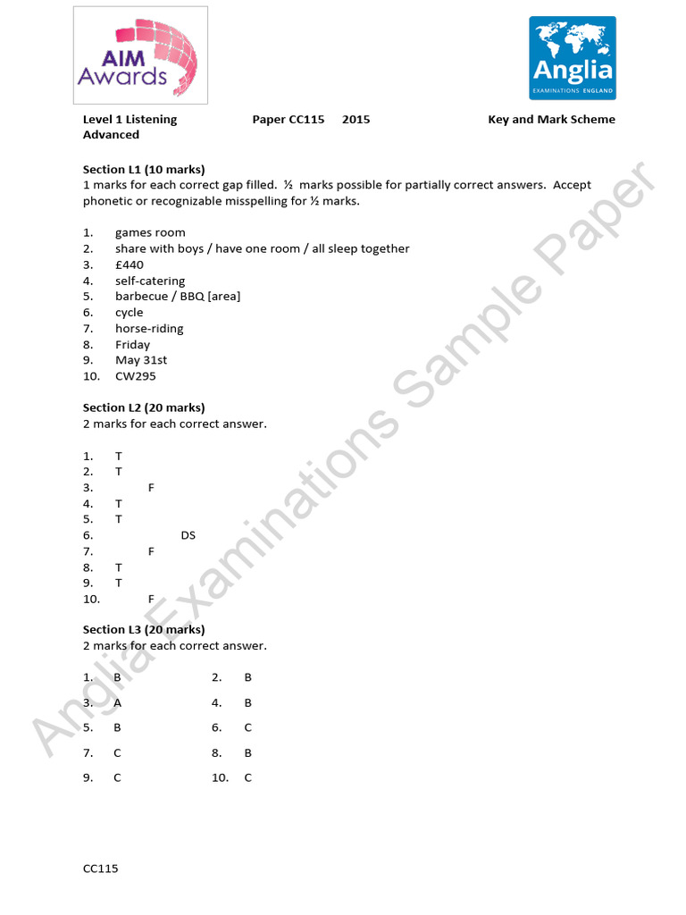 Listening Test 3 - ANSWER KEY | PDF