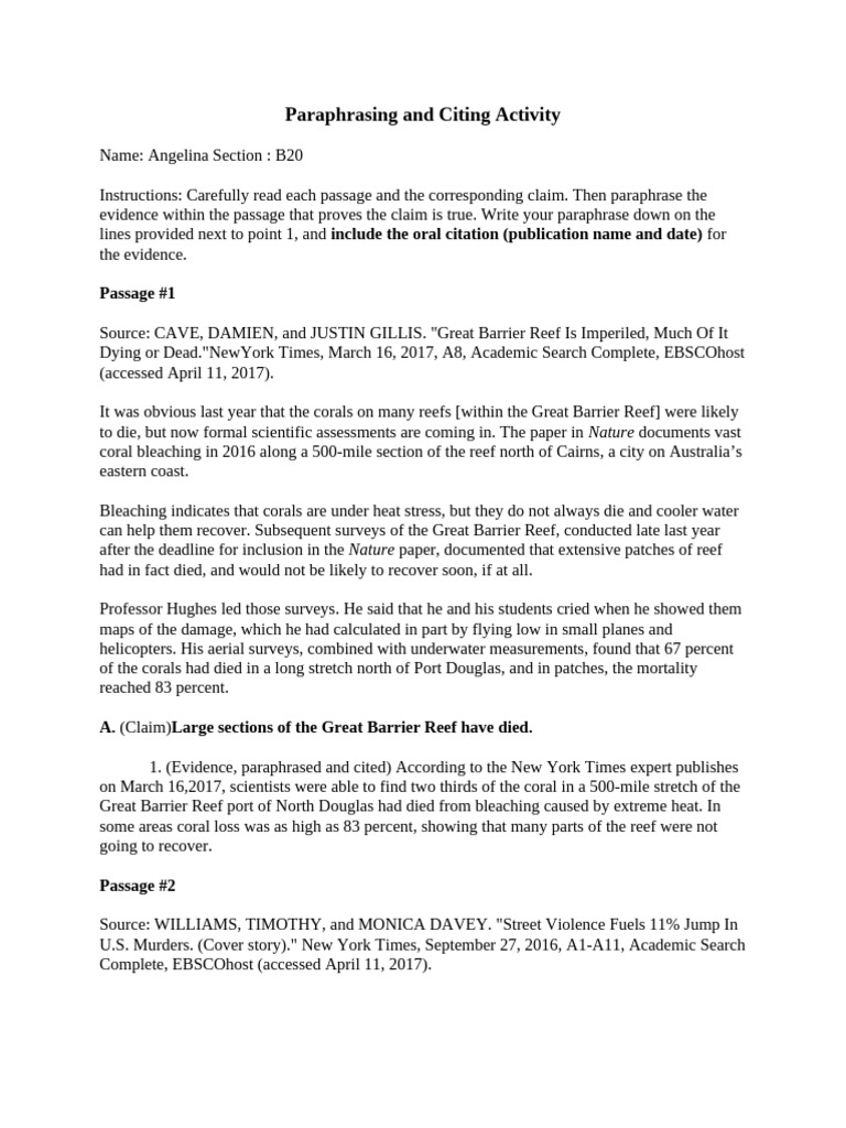 Citing and Paraphrasing Assignment 2020 | PDF | Murder | Violence