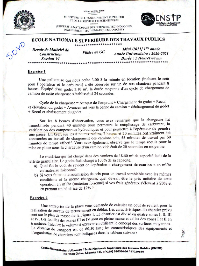 Épreuves Enstp Ing1 2020 2021 | PDF