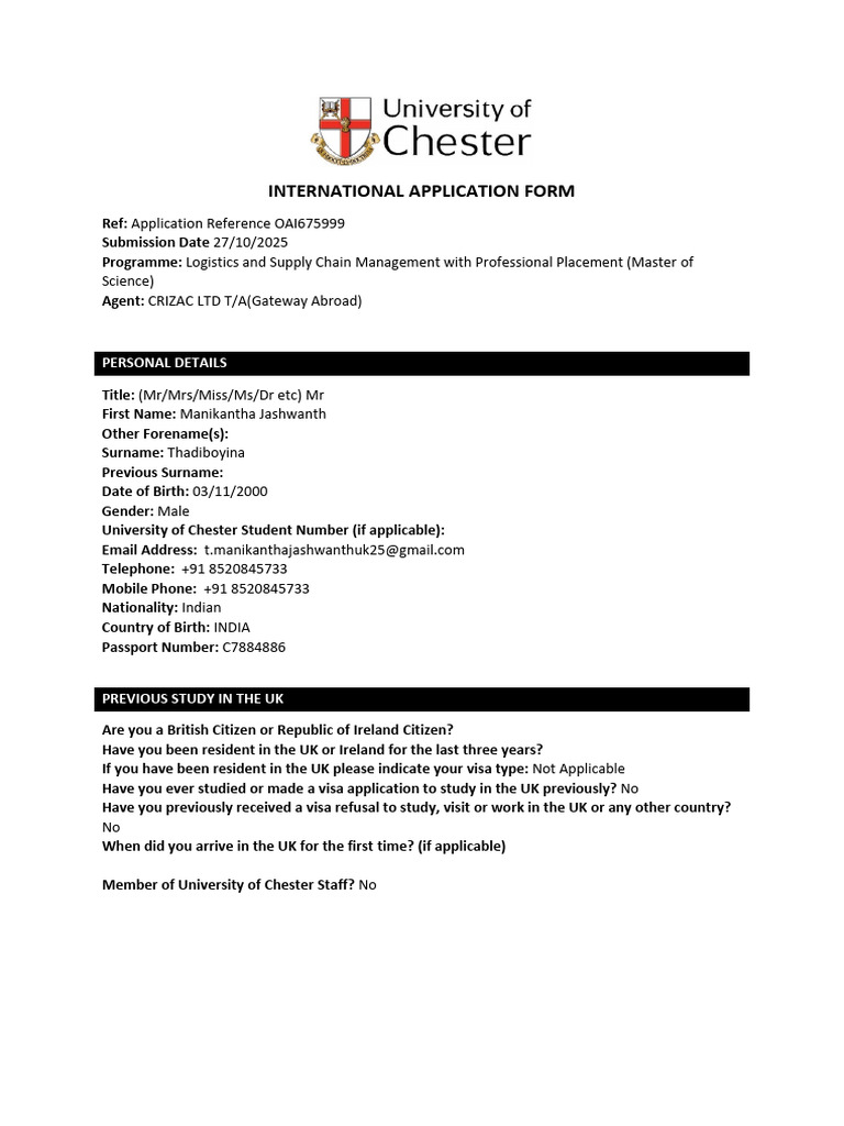 MSc Logistics Application Form 2025 | PDF | International English ...