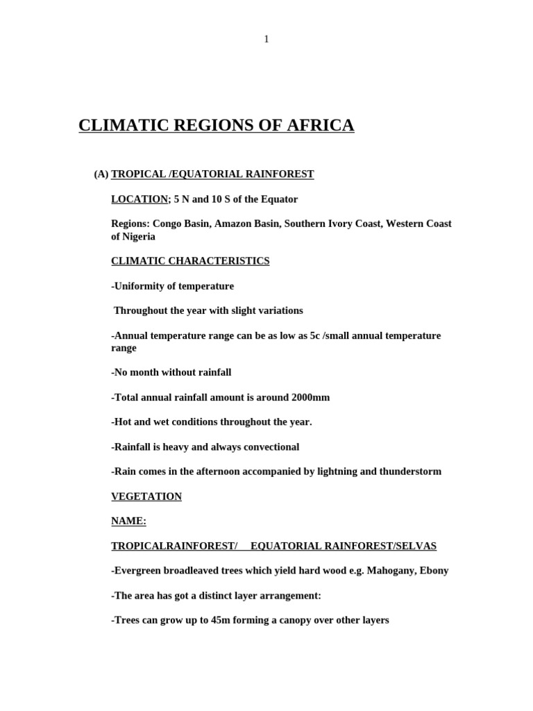 Climatic Regions of Africa | PDF | Desert | Rain