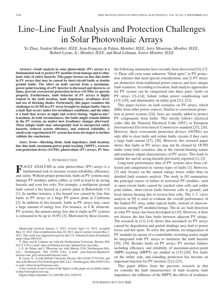 LineLine Fault Analysis and Protection Challenges in Solar Photovoltaic ...