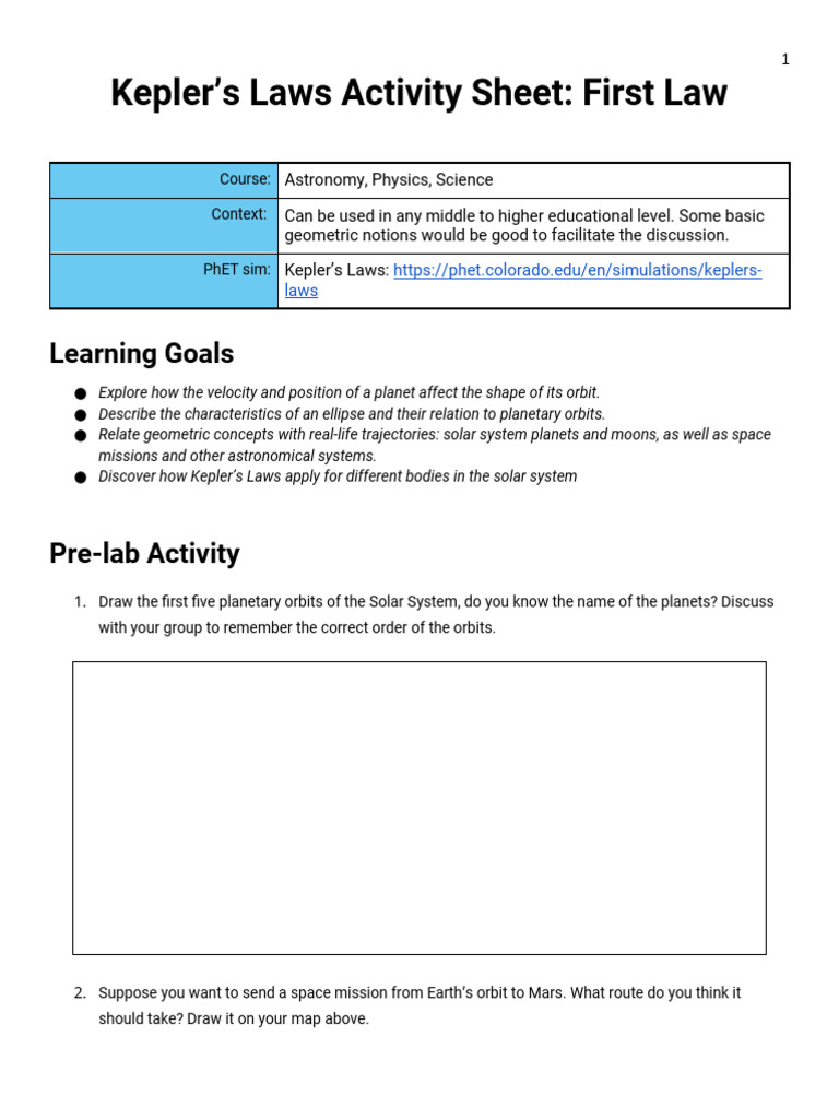Kepler First Law Activity Sheet | PDF | Orbit | Solar System