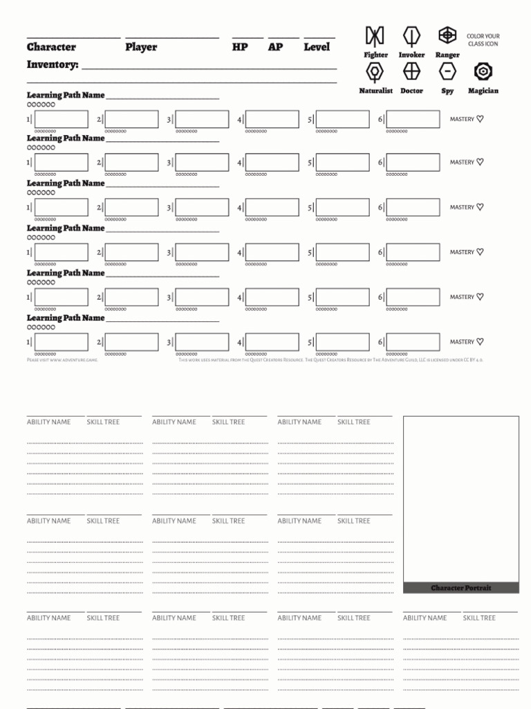 Quest RPG - Character Sheets | PDF