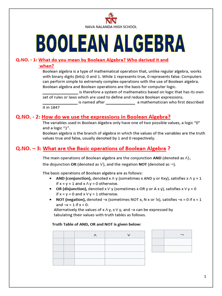 Boolean Algebra - Part 1 | PDF | Boolean Algebra | Teaching Mathematics