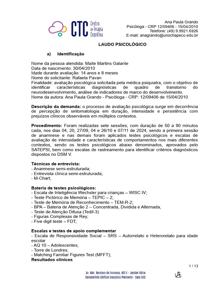 Laudo psicológico MG_241212_100859 2 | PDF | Quociente de inteligência ...