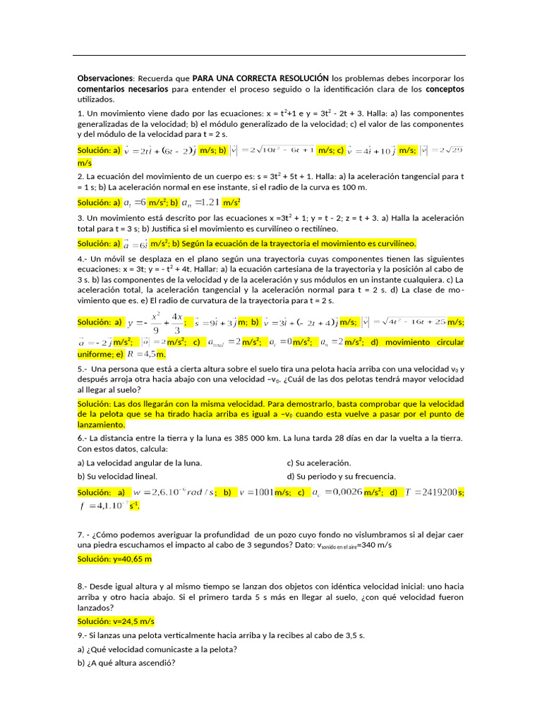 Problemas Movimientos | PDF | Aceleración | Velocidad