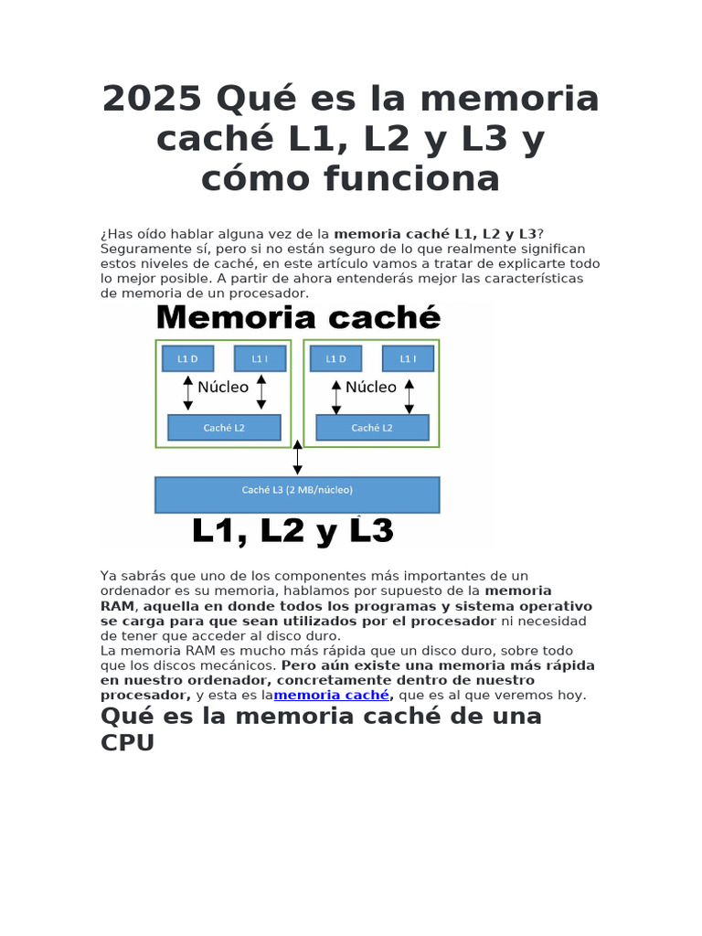 Memoria Caché: L1, L2 y L3 Explicadas | PDF | Caché (Computación ...