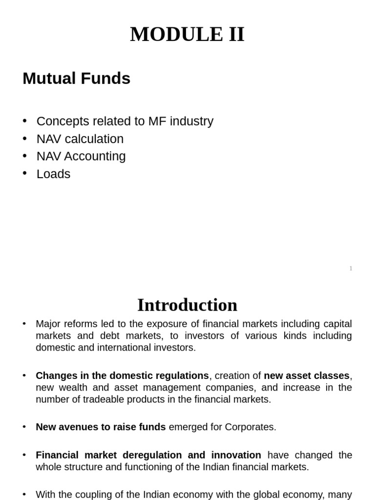 Mutual Funds: - Concepts Related To MF Industry - NAV Calculation - NAV ...