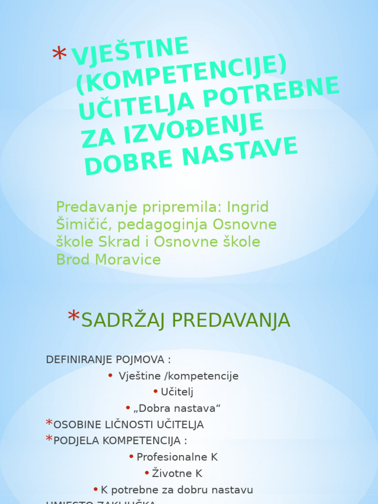 Vjestine Ucitelja Potrebne Za Izvo Enje Dobre Nastave | PDF
