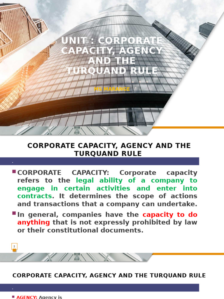 Corporate Capacity and the Turquand Rule | PDF | Law Of Agency | Legal ...