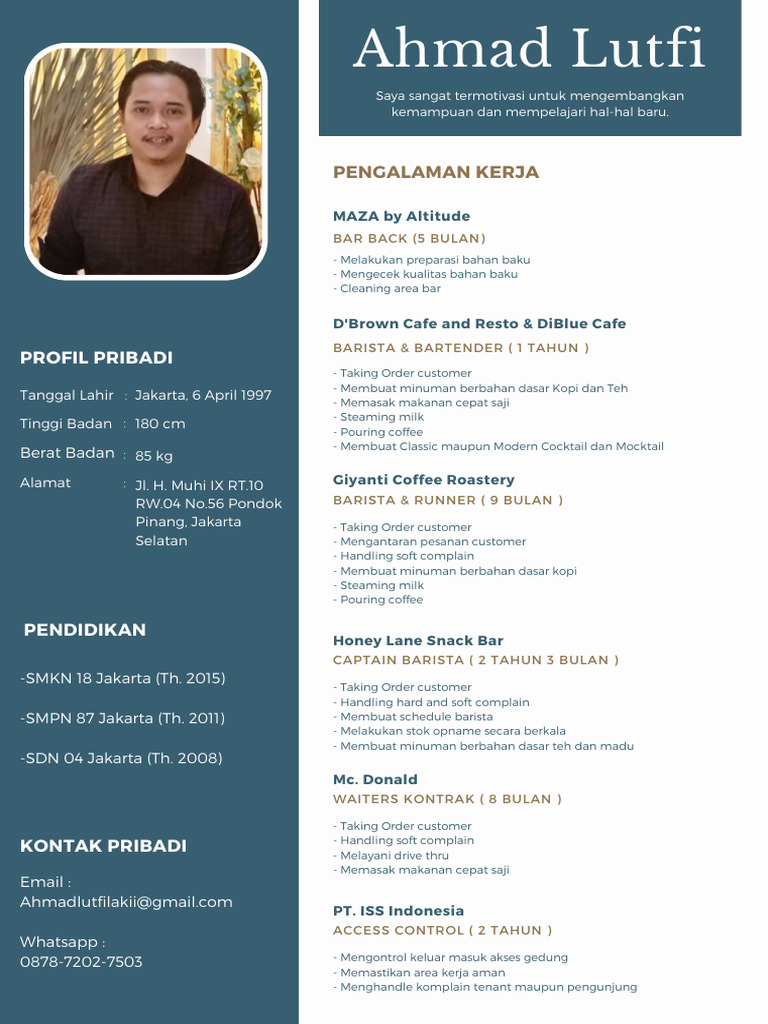 Profil Ahmad Lutfi: Pengalaman Barista | PDF