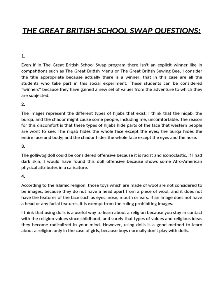 The Great British School Swap Questions | PDF