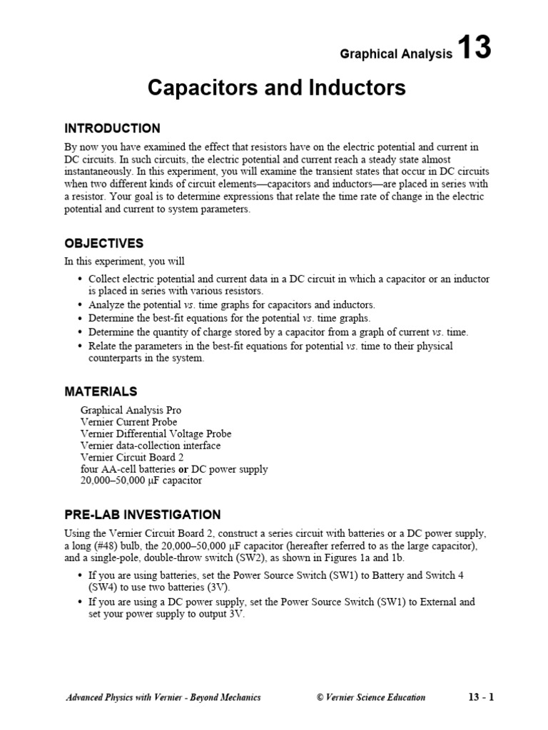 PHYS-ABM 13 Capacitors and Inductors (LabQuest Sensors) | PDF | Electrical Network | Capacitor