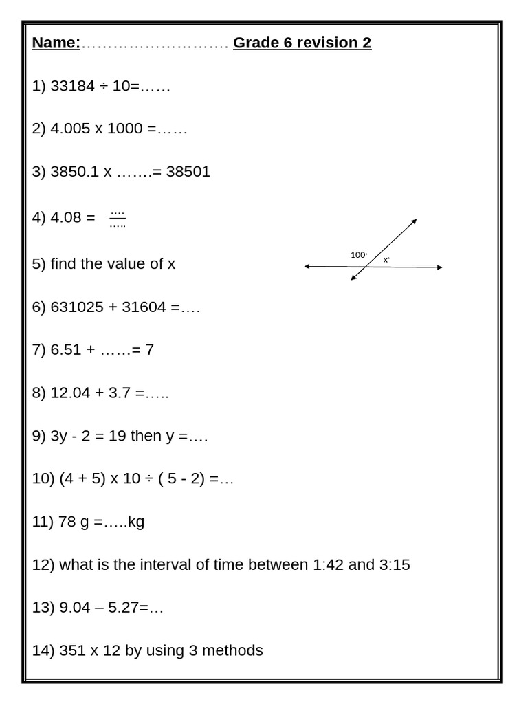 Grade 6 Math Revision Exercises | PDF