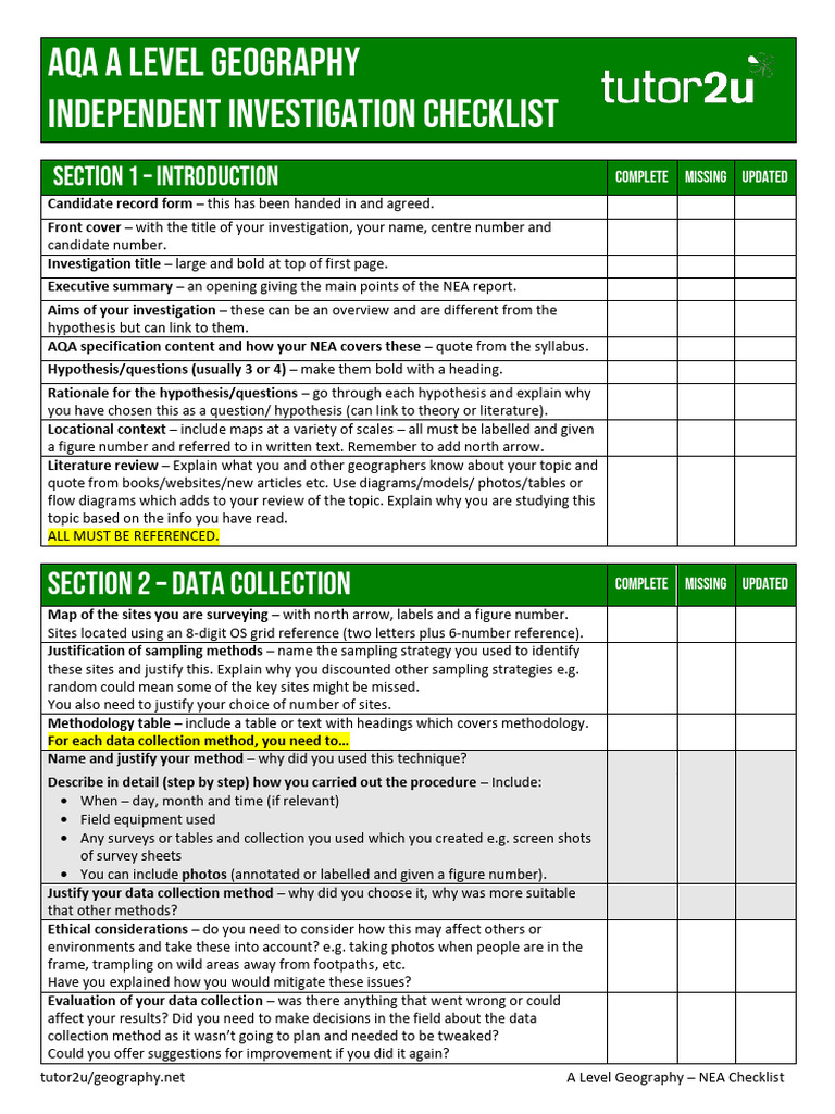 AQA A Level NEA Checklist | PDF | Statistics | Data