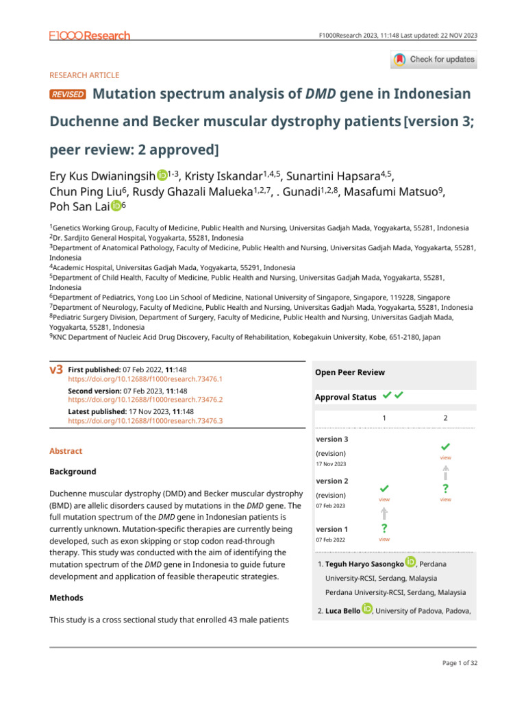 Mutation Spectrum Analysis of DMD Gene in Indonesian Duchenne and ...